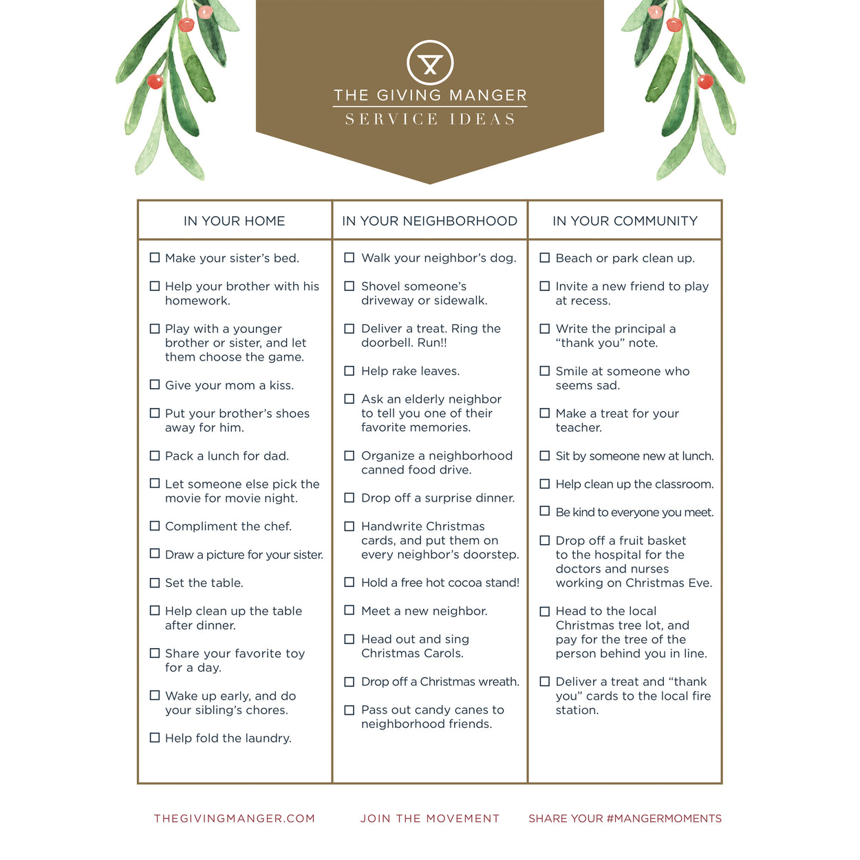 Service Ideas for Home, Neighborhood and Community - Free Printable ...